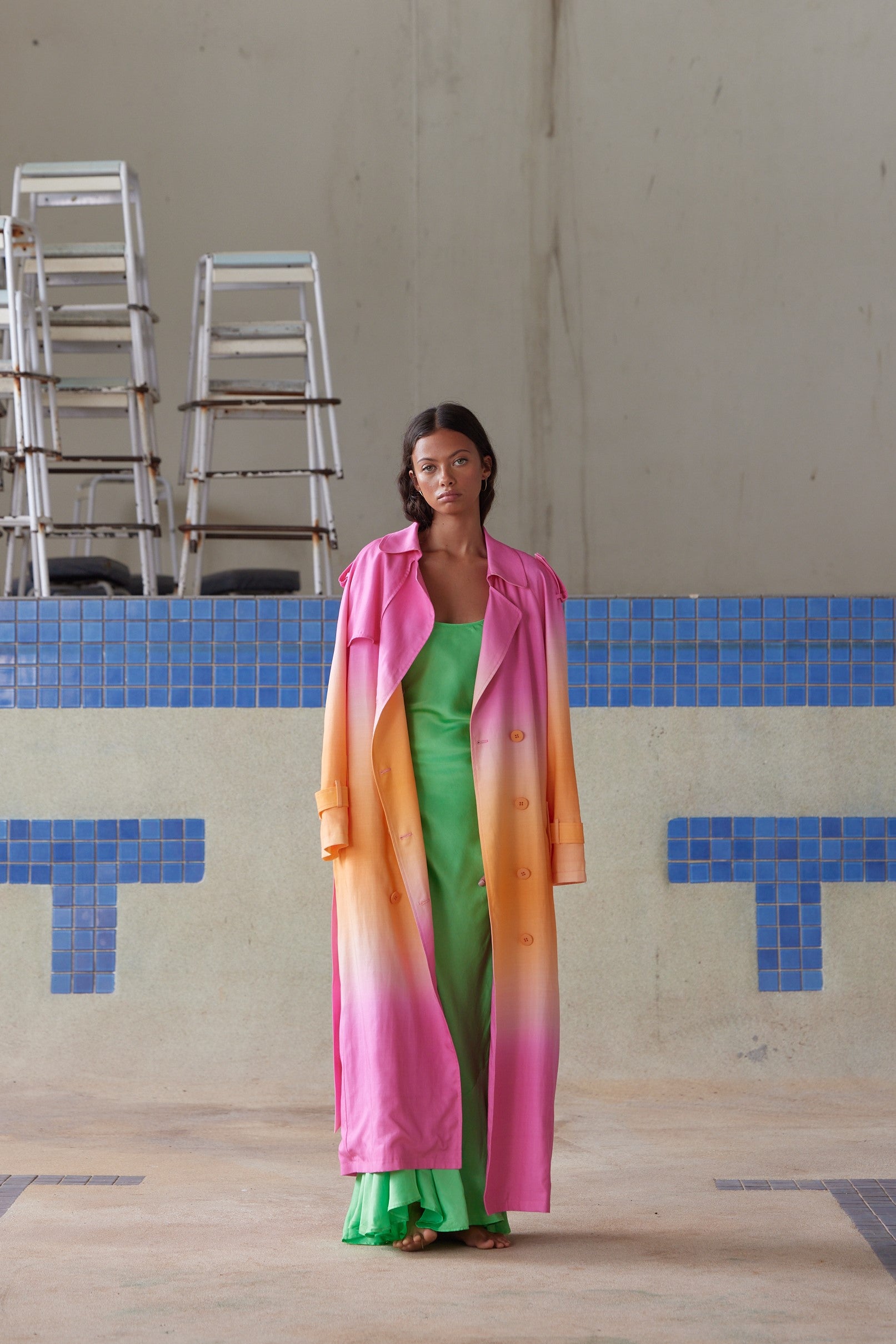 Pippa The Label - Beatrix Trench Coat - Hot Pink/Neon Orange – Love Spell